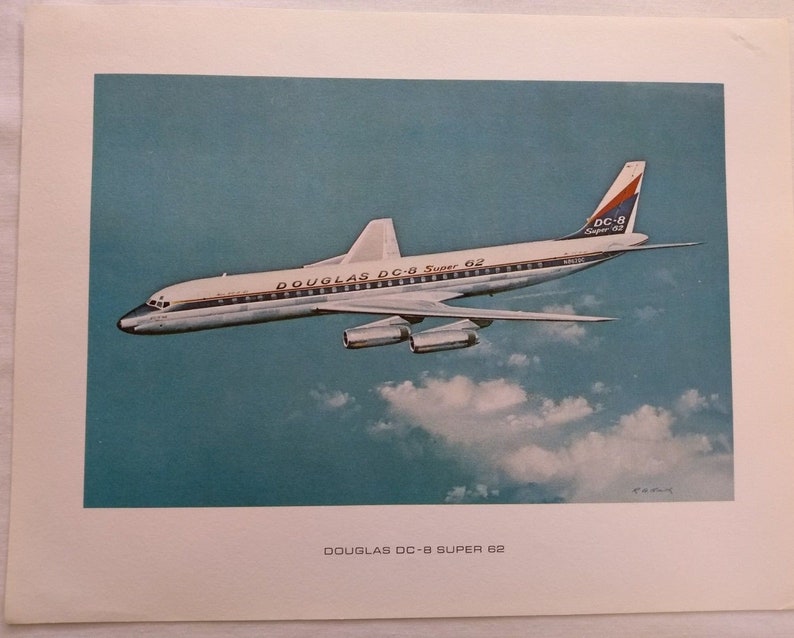 Douglas DC-8 Super 62 Jet Airplane Art Print, R G Smith, Specs, Vintage ...