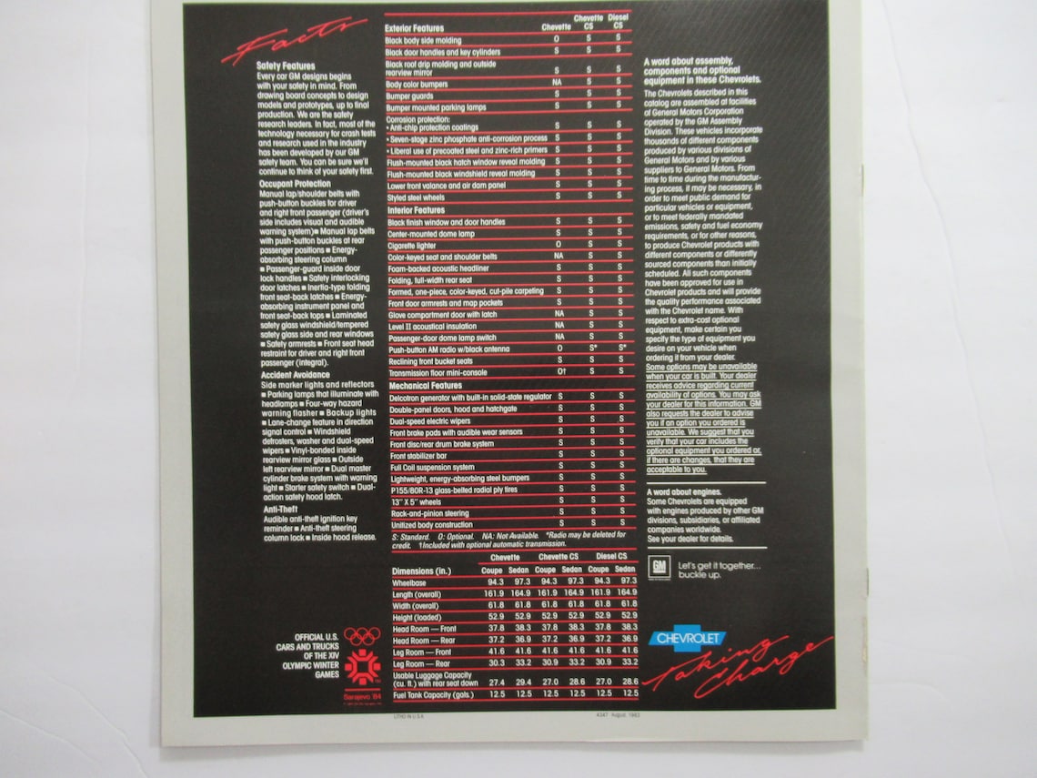 1984 Chevrolet Chevette Brochure Vintage Chevy Advertising - Etsy