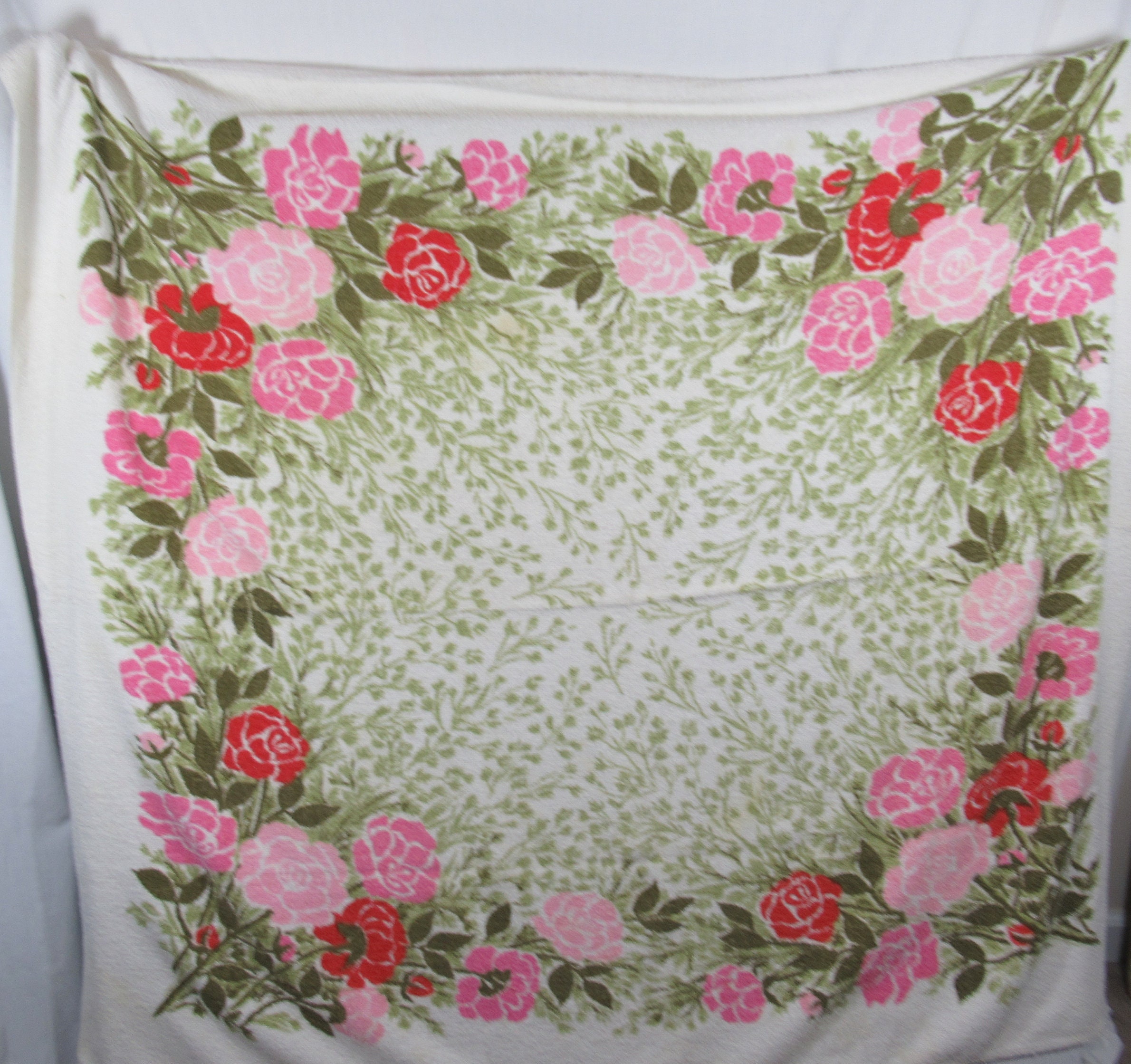 Vintage California Hand Prints Terrycloth Roses Square Tablecloth ...