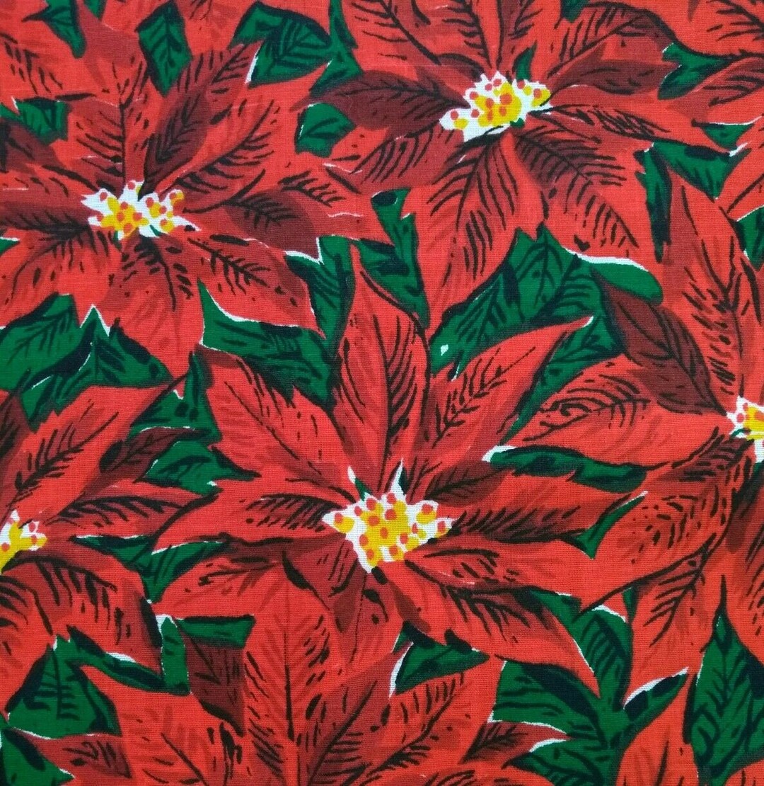 Poinsettia Christmas Cotton Fabric, 1.5 Yards, Vintage, Lightweight - Etsy