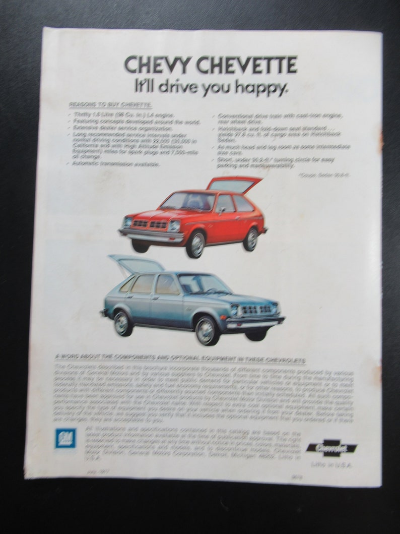 1978 Chevrolet Chevette Brochure Vintage Chevy Advertising - Etsy
