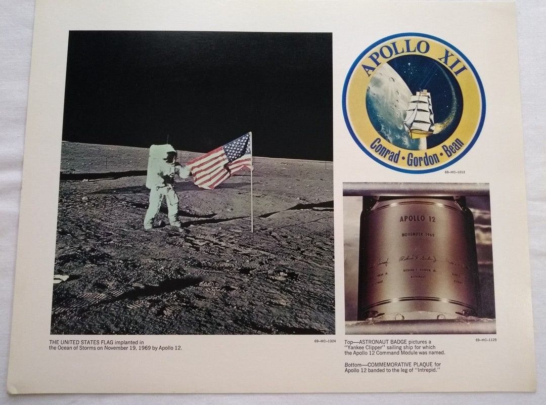 NASA Apollo 12 Poster Print, Astronaut, Badge, Flag, Conrad, Gordon ...