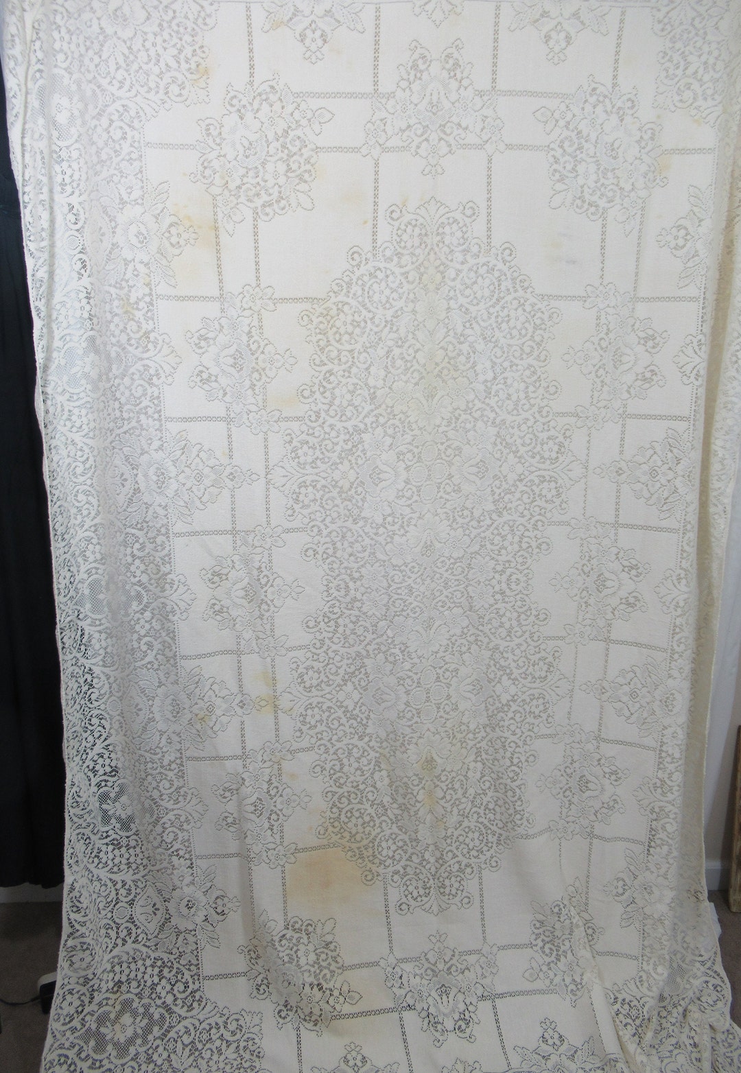 Vintage Ivory Quaker Lace Rectangle Tablecloth, 66x103, Shabby Chic ...