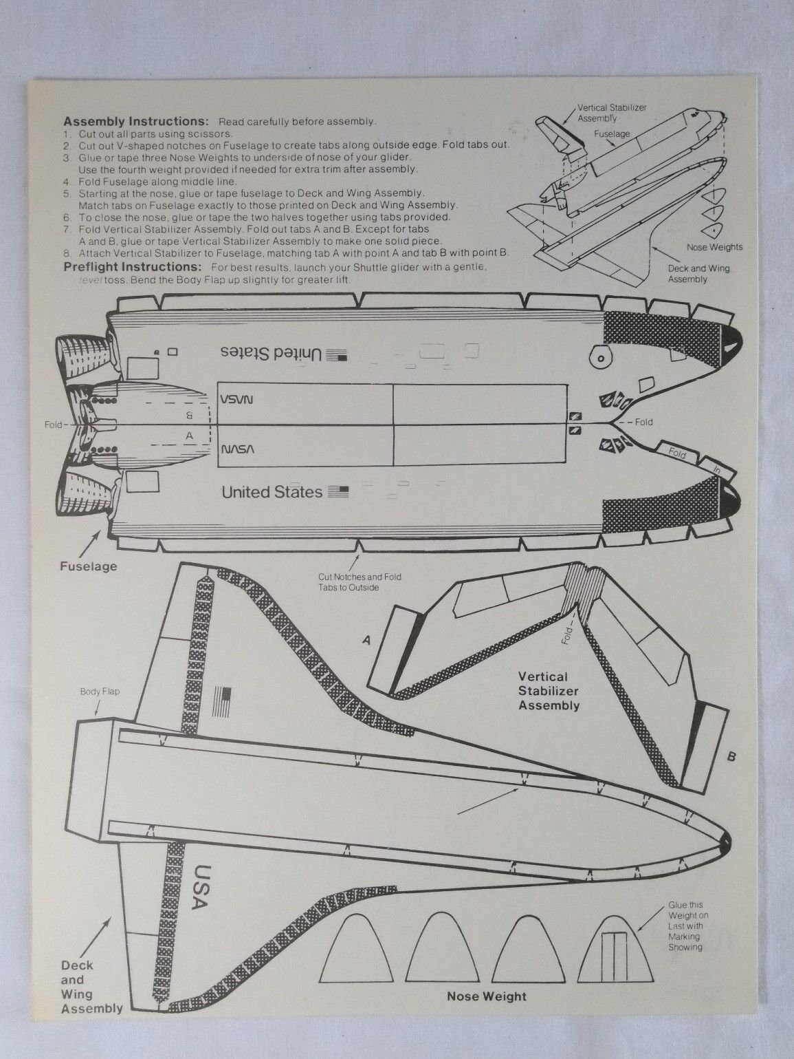 Vintage NASA US Space Shuttle Orbiter Paper Glider, 1:200 Scale ...