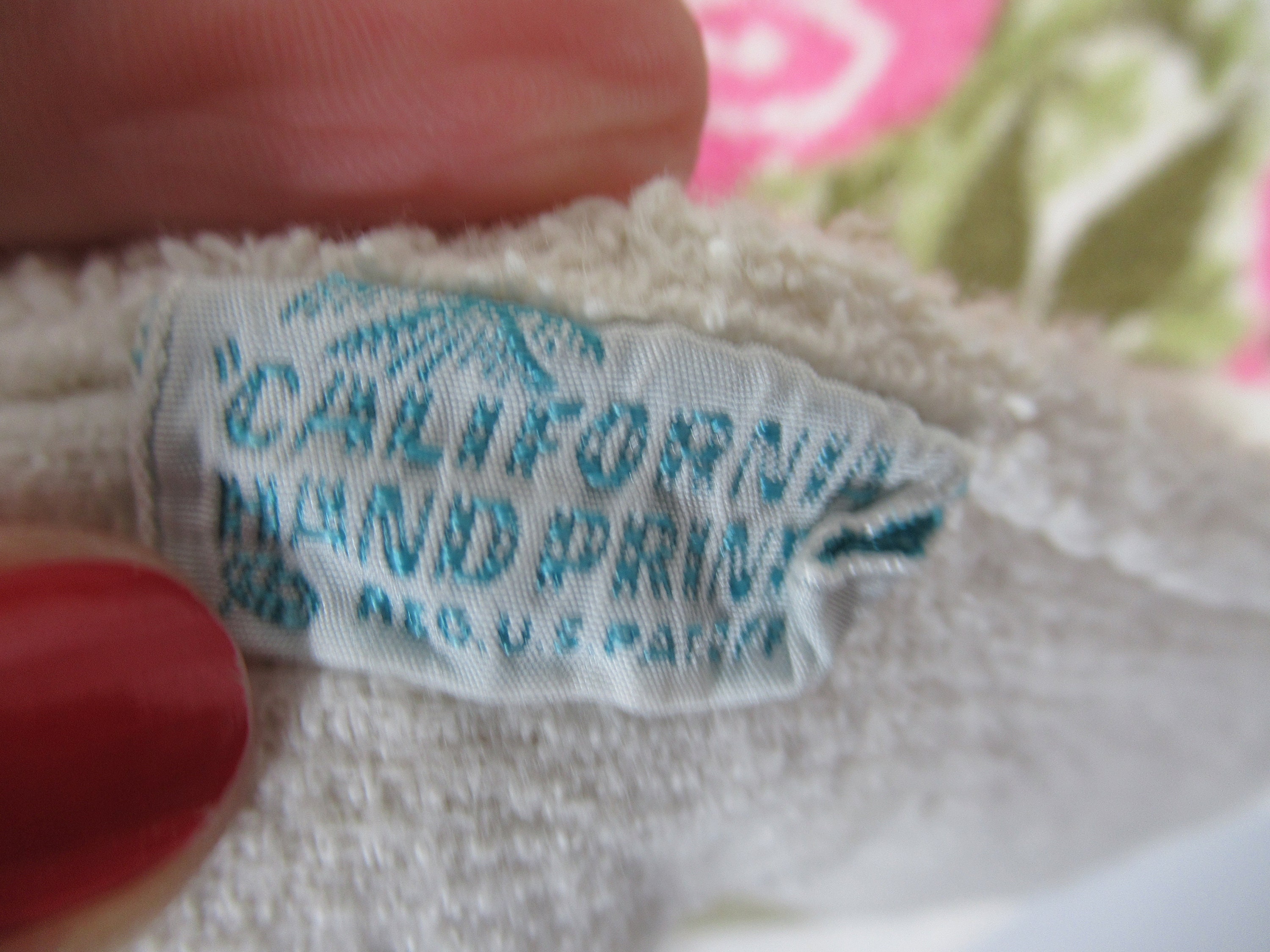 Vintage California Hand Prints Terrycloth Roses Square Tablecloth ...