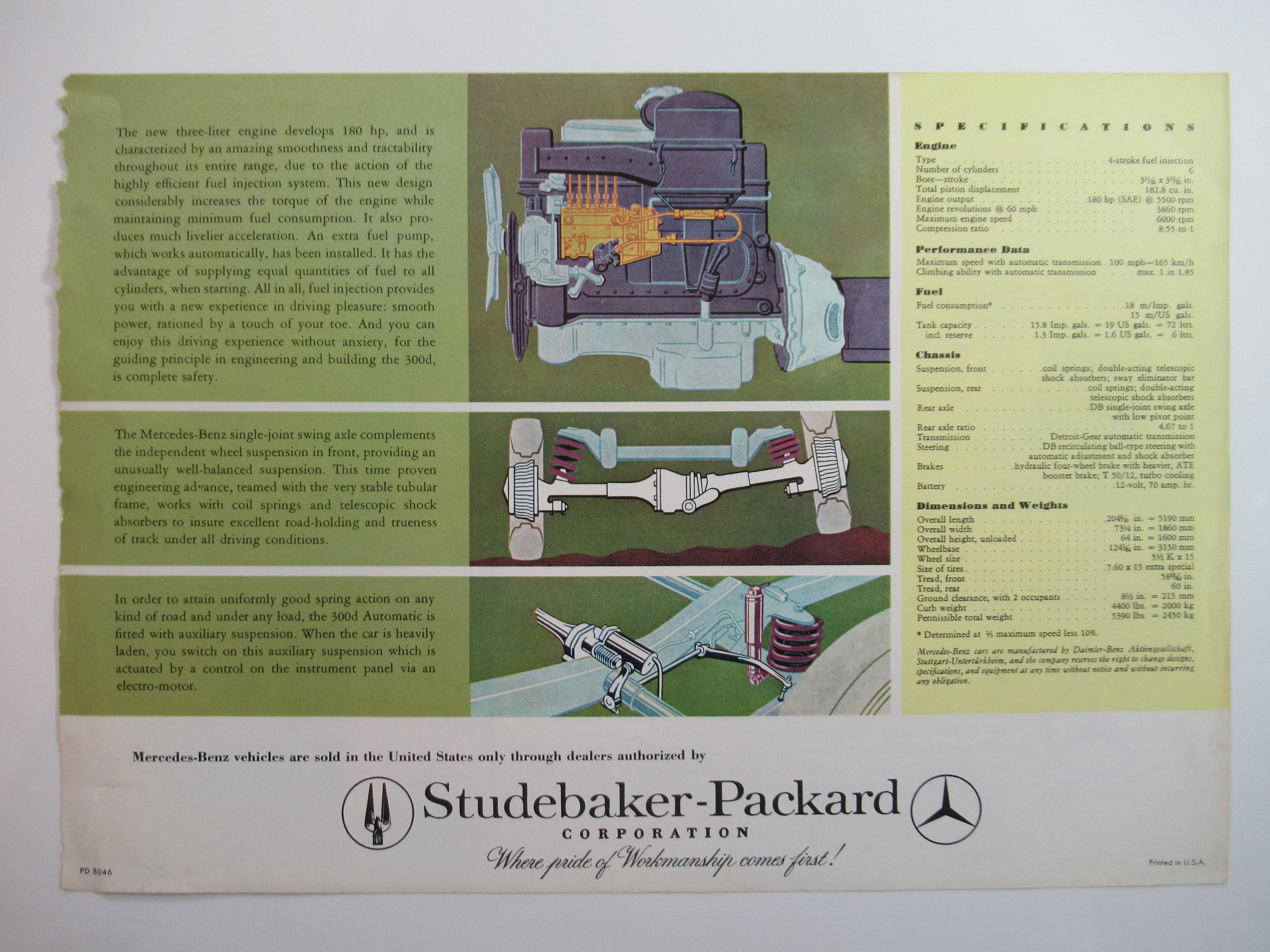 1950s Mercedes Benz Type 300d Automatic Spec Sheet, Dealer ...