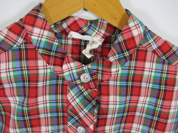 Vintage Paulette Red Plaid Band Collar Tunic Blouse, … - Gem