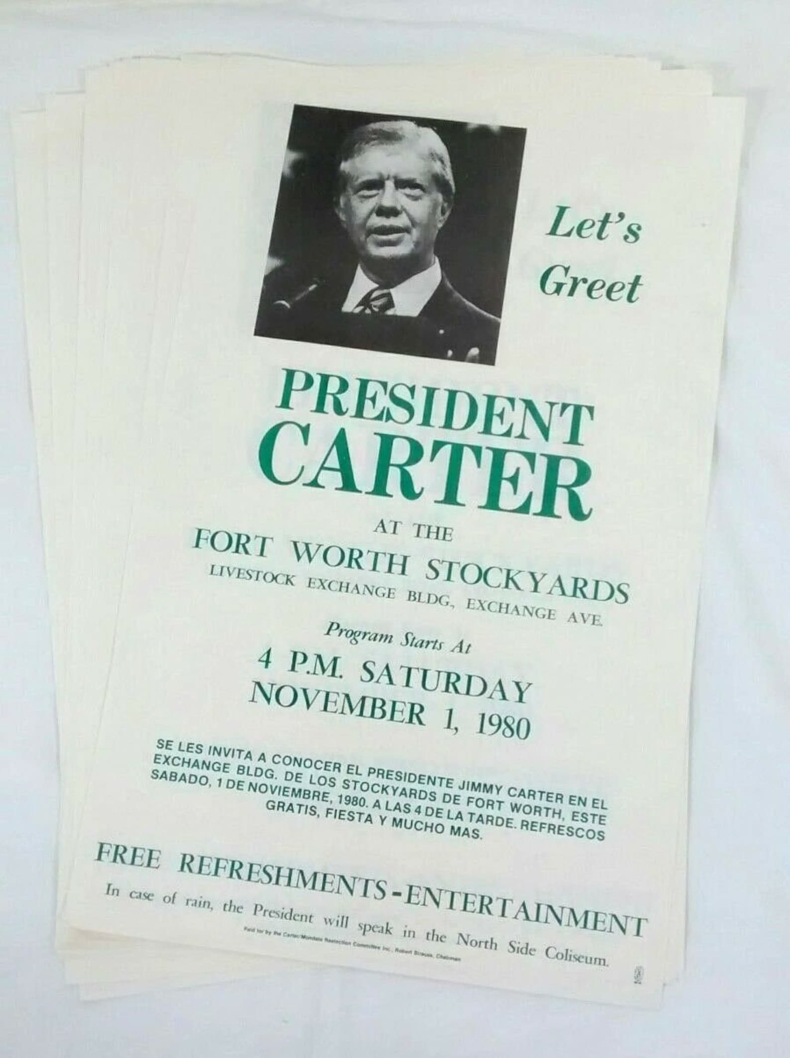 Jimmy Carter Original Campaign Flyers Lot, Posters, Fort Worth ...