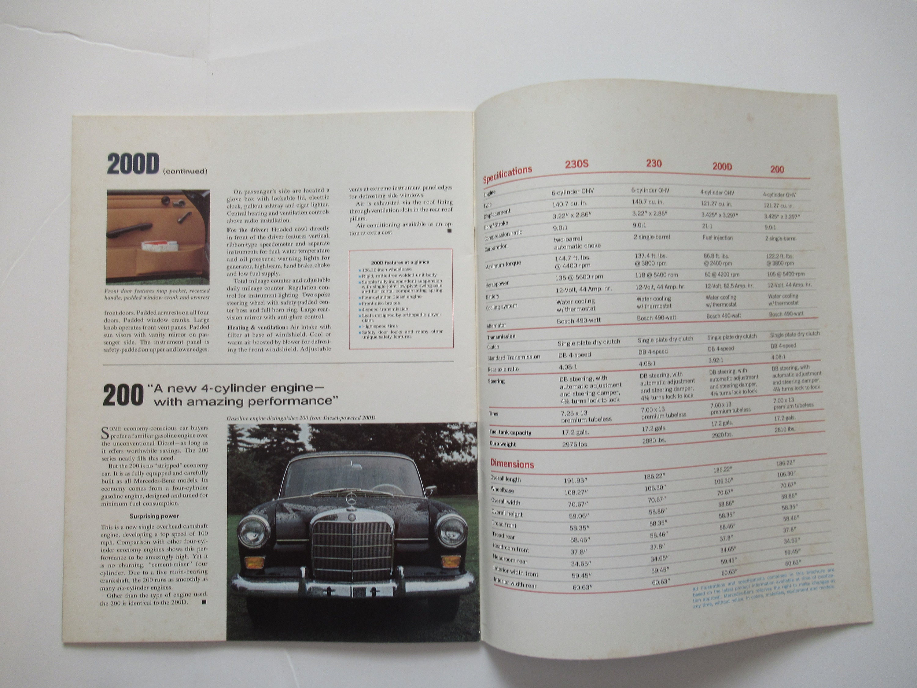 1965 Mercedes Benz Car Brochure Catalog, Dealer Advertisement, Auto ...