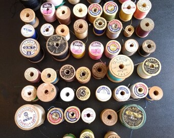 VINTAGE WOOD SPOOLS Lot wood spools spools with thread