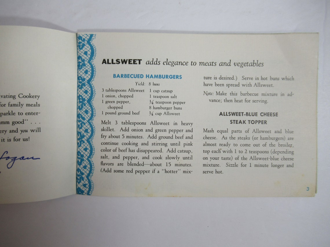 1950s Allsweet Oleo Margarine Recipe Booklet, Vintage Advertising ...