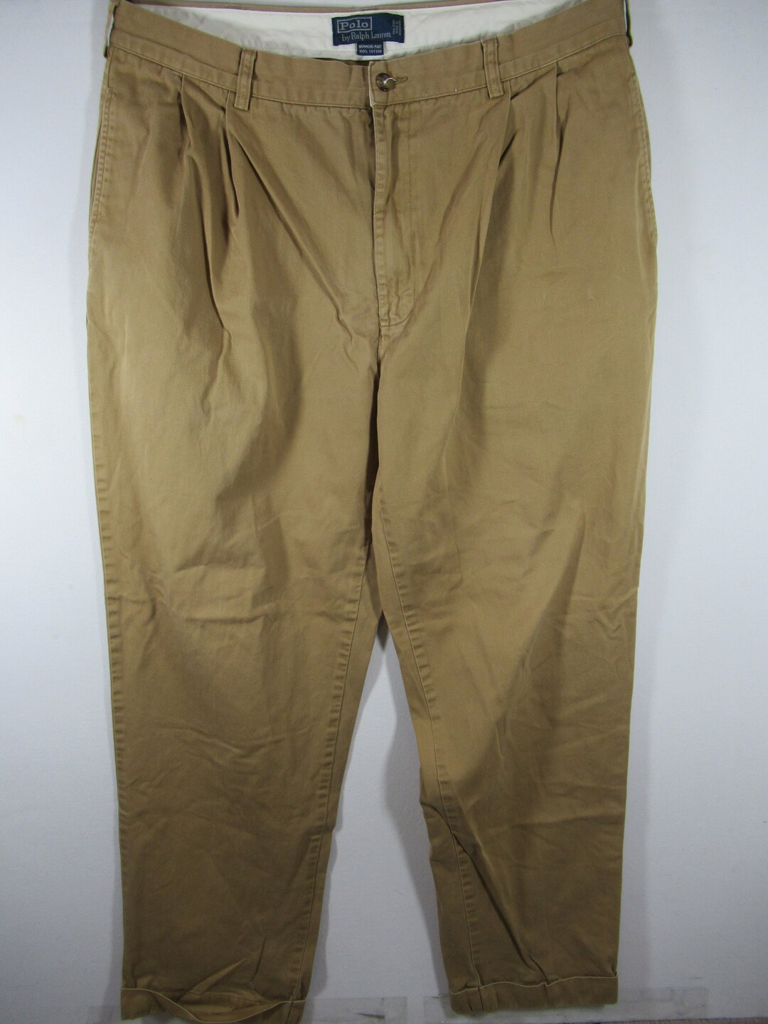 Vintage 90s Polo Ralph Lauren Chino Pants, Pleated, Cuffed, Hammond Men 38x32, Khaki - Etsy