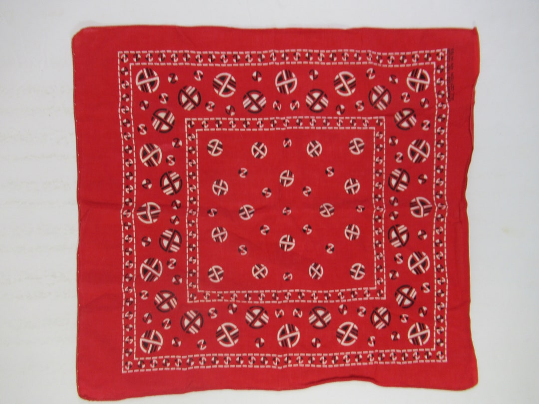 Vintage Fast Color All Cotton Red Bandana, Circle Geometric Pattern - Etsy