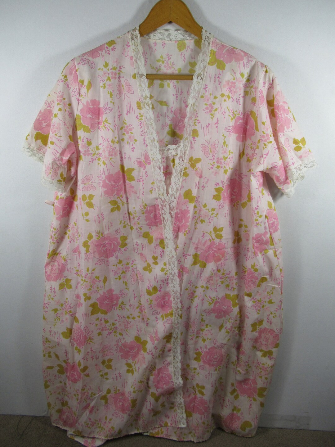 Vintage Pink Roses Nightgown/robe Set, Women L, Glencraft Lingerie ...