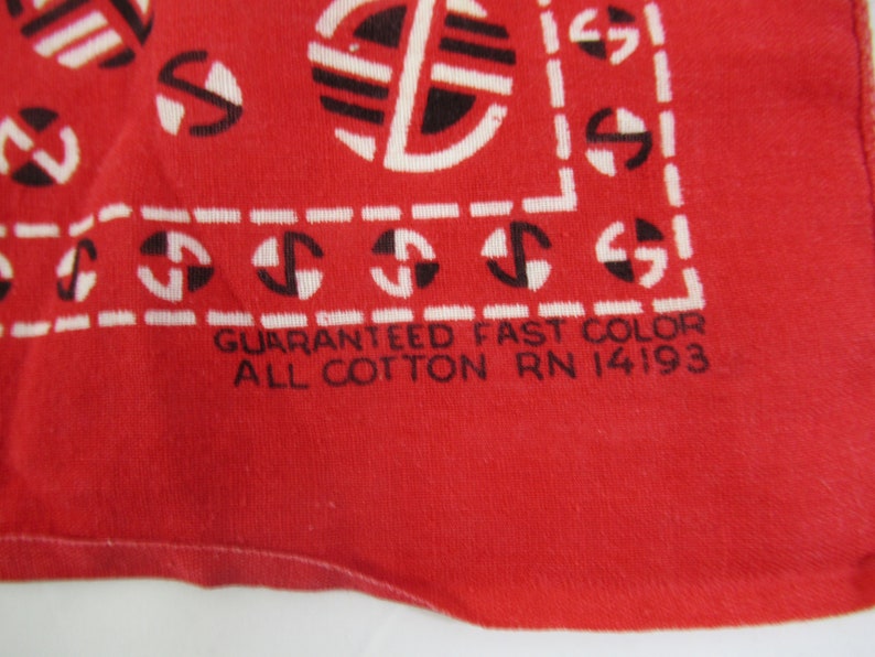 Vintage Fast Color All Cotton Red Bandana, Circle Geometric Pattern - Etsy