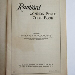 Vintage Rumford Baking Powder Common Sense Cookbook Booklet by Lily ...