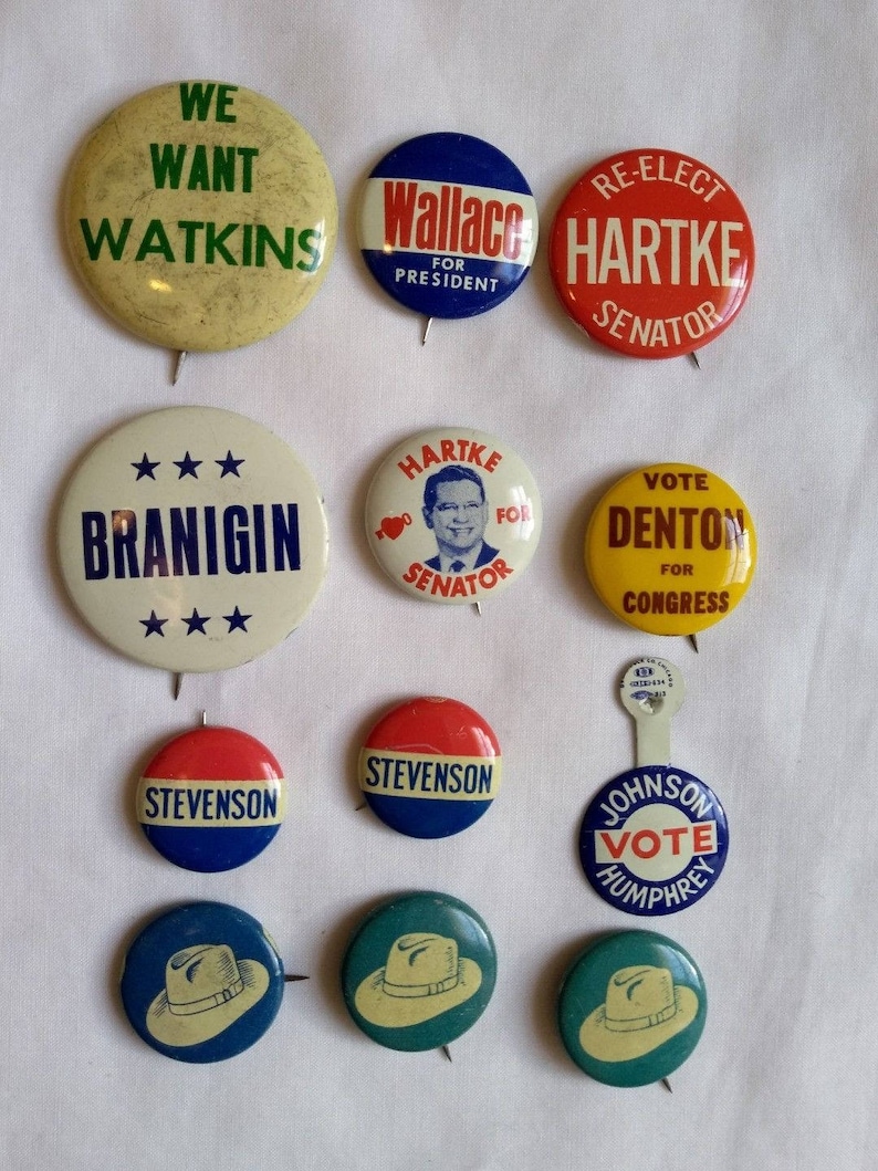 Vintage Political Campaign Election Pin Button Lot, Wallace, Johnson ...