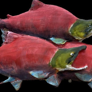 Wooden Salmon, Red Salmon Wall Art, Salmon Decor, Carved Salmon , Cabin ...