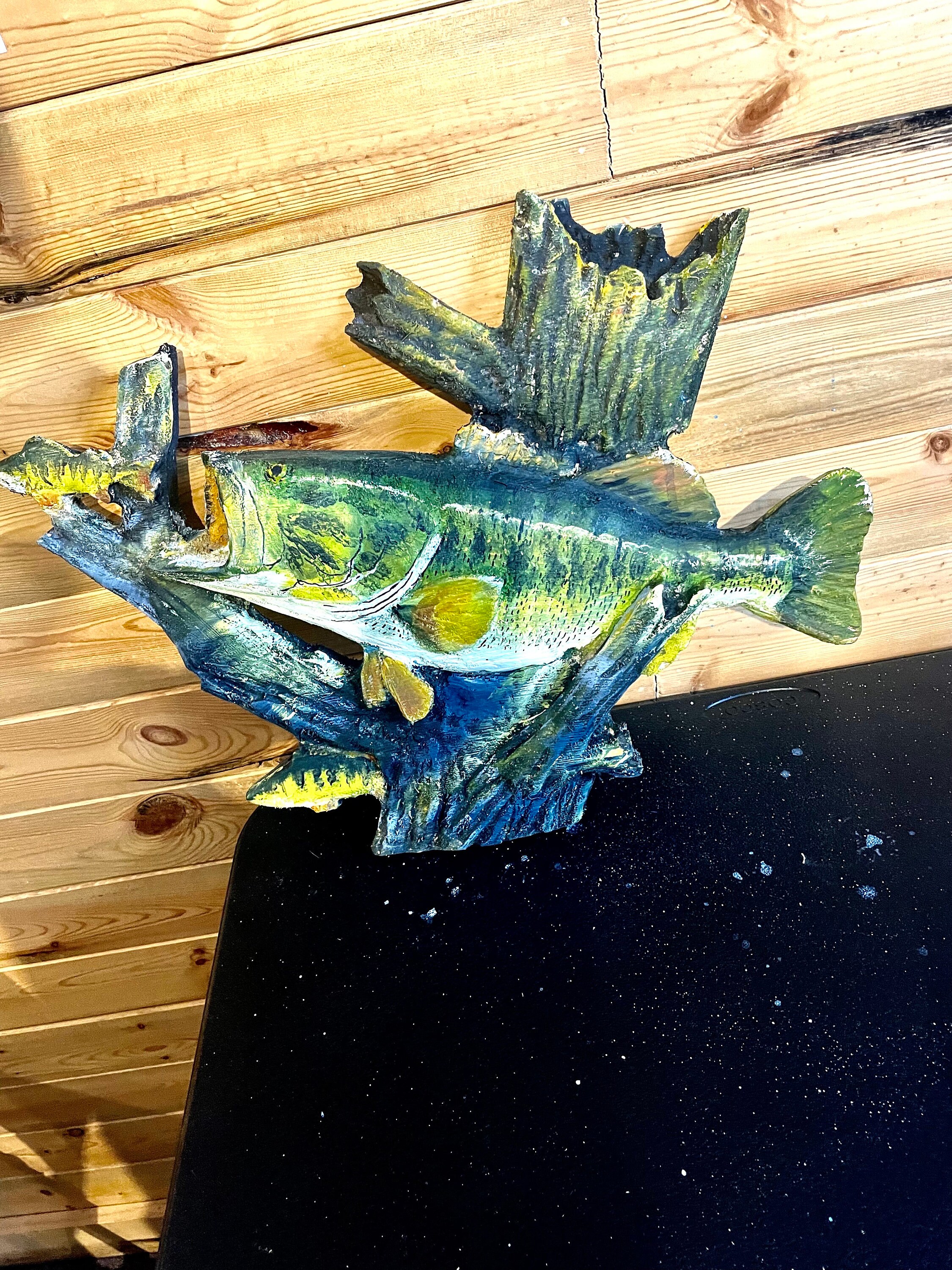 Hand Painted Largemouth Bass Wood Carving, Bass Art - Etsy
