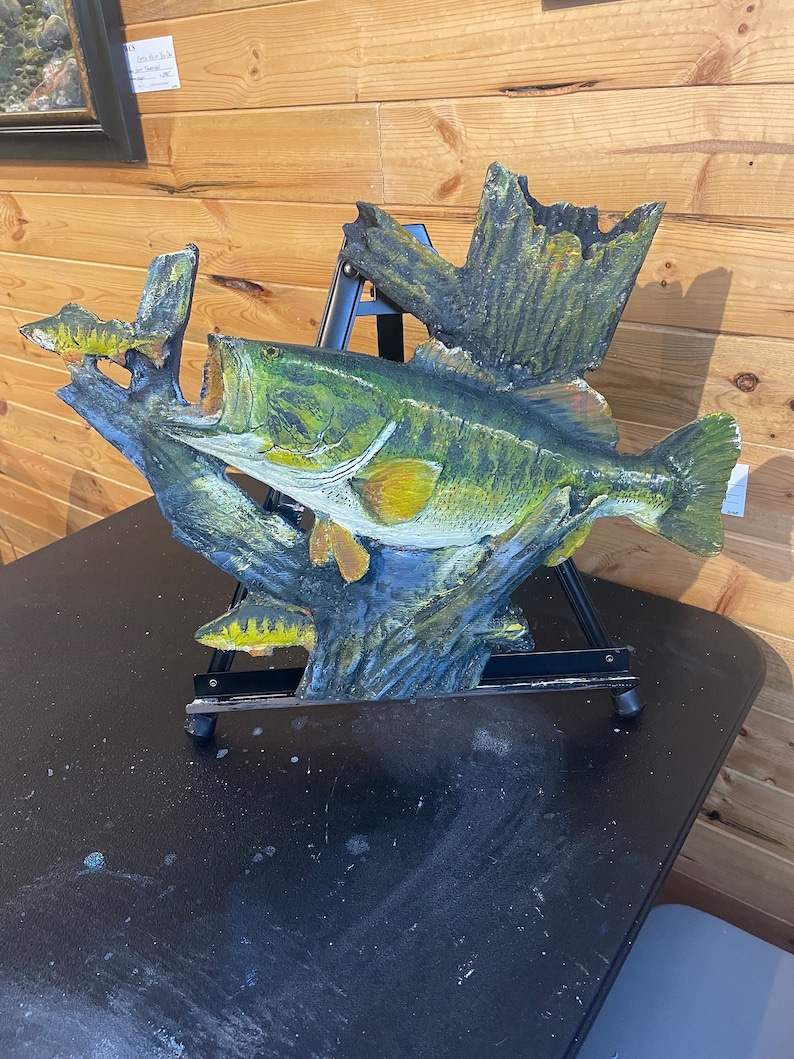Hand Painted Largemouth Bass Wood Carving, Bass Art - Etsy