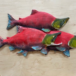 Wooden Salmon, Red Salmon Wall Art, Salmon Decor, Carved Salmon , Cabin ...
