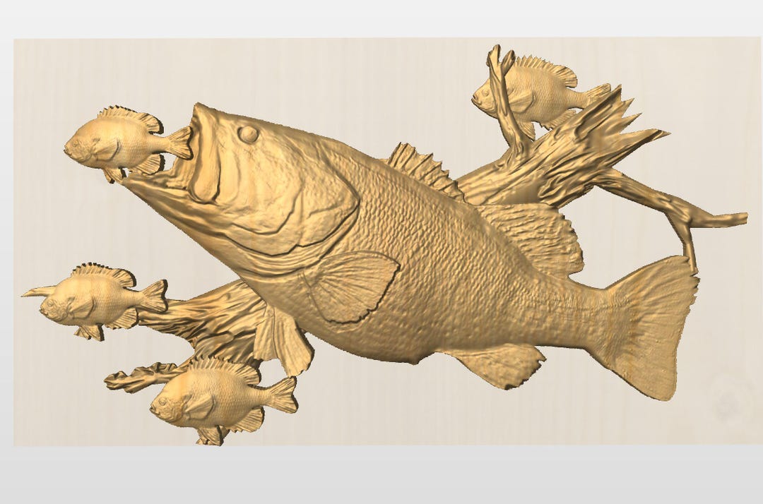 Bass Stl, 3d Bass Stl, Feeding Bass Model, Bass Wall Art, Fishing Art ...