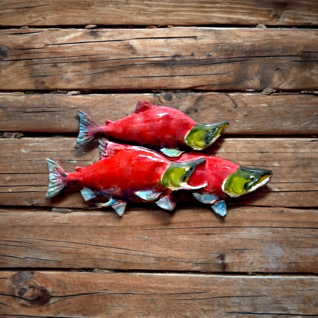 Wooden Salmon, Red Salmon Wall Art, Salmon Decor, Carved Salmon , Cabin ...