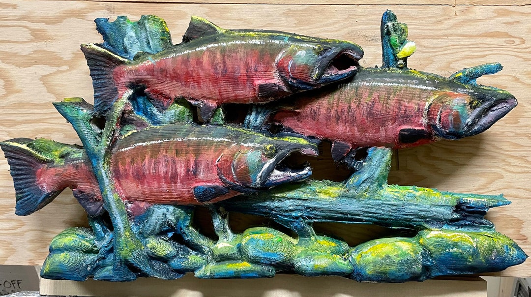 Silver Salmon Wall Art, Coho Wood Carving, Salmon Wood Carving, Salmon ...