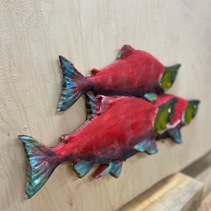 Wooden Salmon, Red Salmon Wall Art, Salmon Decor, Carved Salmon , Cabin ...