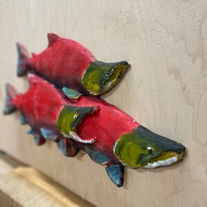 Wooden Salmon, Red Salmon Wall Art, Salmon Decor, Carved Salmon , Cabin ...