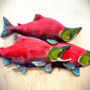 Wooden Salmon, Red Salmon Wall Art, Salmon Decor, Carved Salmon , Cabin ...