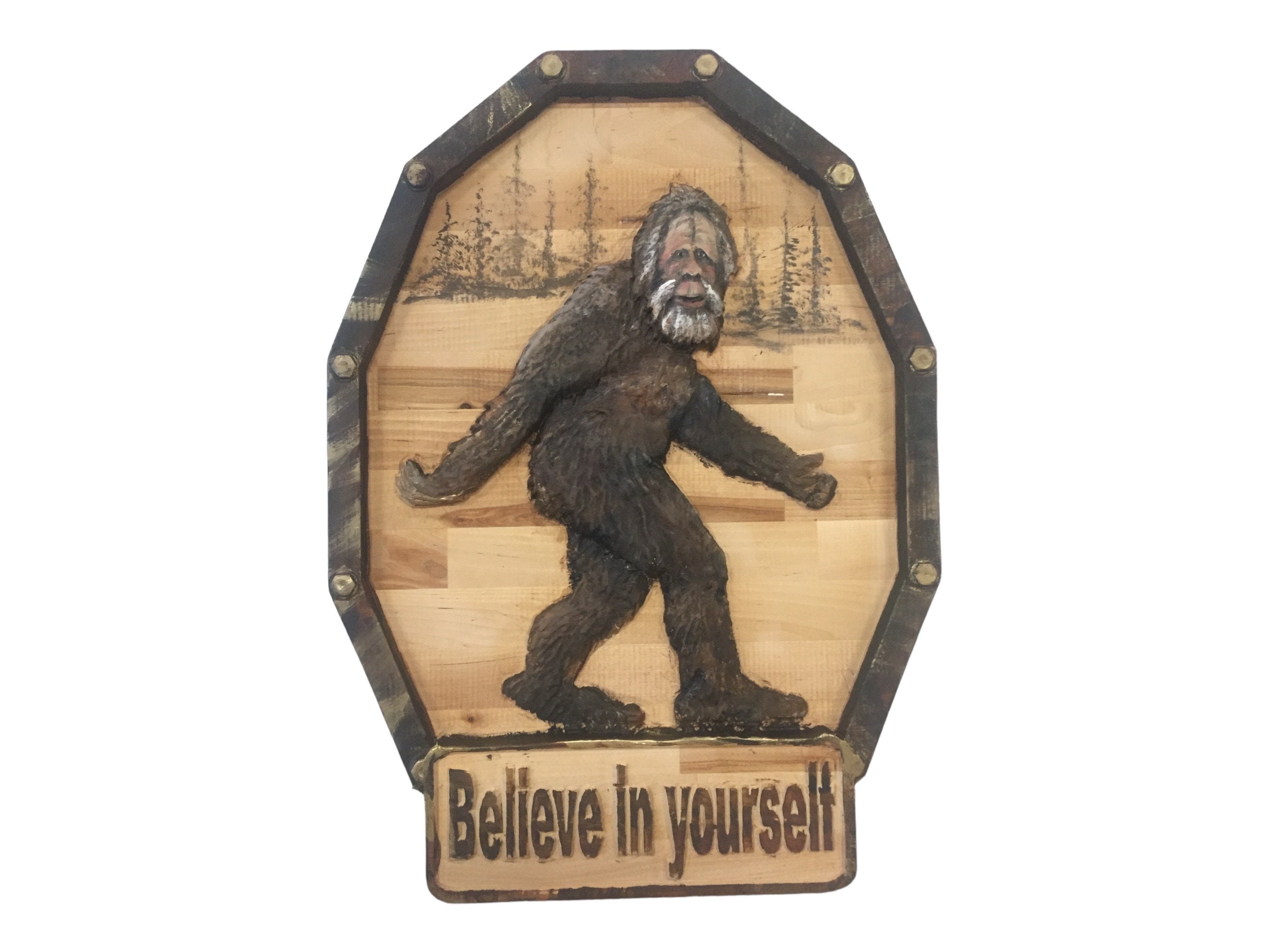 Big Foot Believe in Yourself Carving. Sasquatch Carving - Etsy