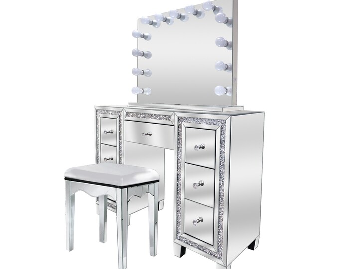 Diamonds Mirrored Makeup Vanity Set - Includes Dimmable Hollywood ...
