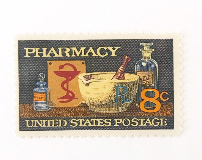 10 Unused Vintage Pharmacy US Postage Stamps / Pharmacist Postage ...
