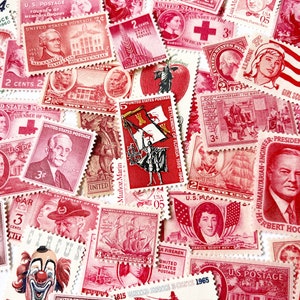 50 Unused Vintage Red Postage Stamps - Collection of Red Stamps / Red ...