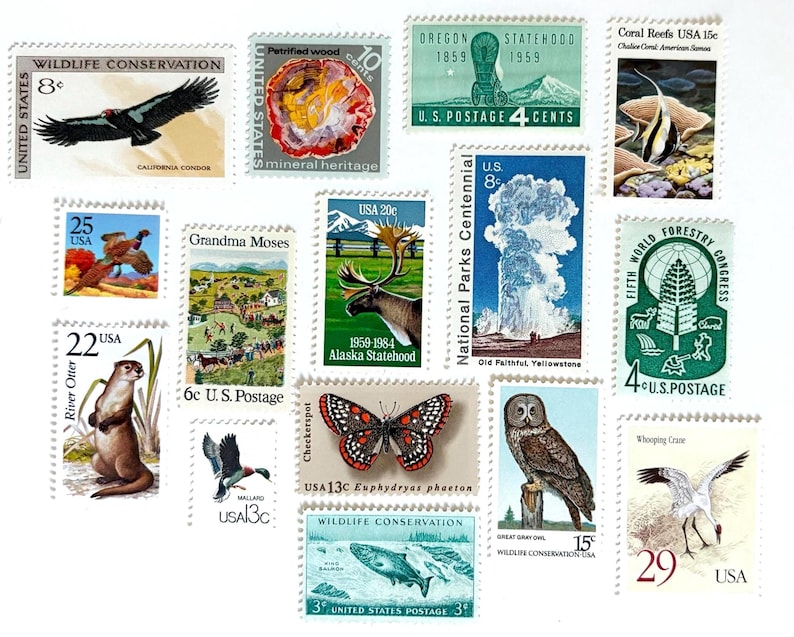 15 Vintage Nature & Animal Postage Stamps: Unused US Stamps - Etsy