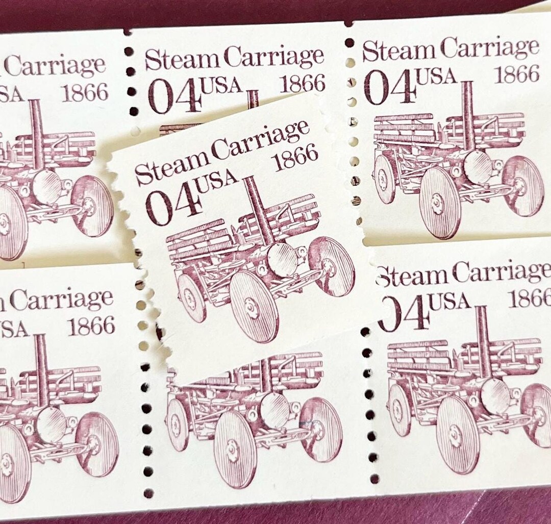 25 Unused Vintage Steam Carriage US Postage Stamps / Red Steam Carriage ...