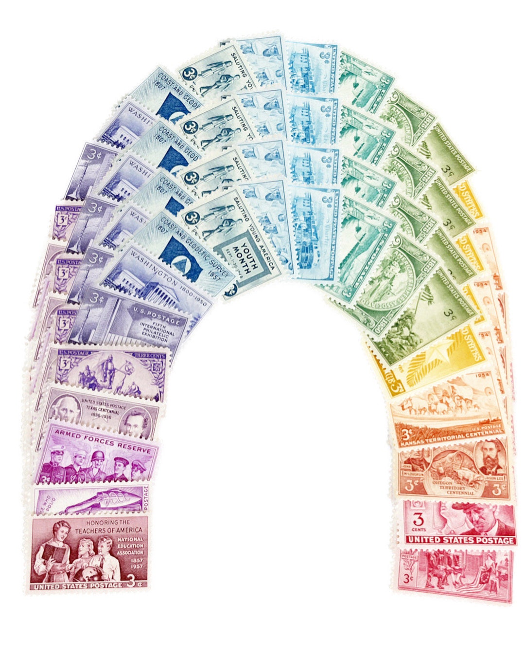 50 Unused 3 Cent Vintage Postage Stamps / Collection of 3 Cent US ...