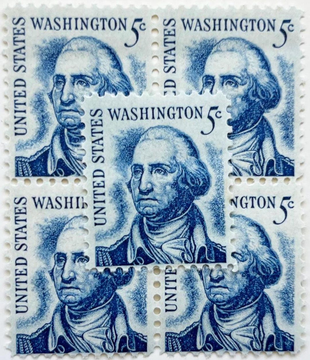 10 Unused Vintage George Washington US Postage Stamps / 5 Cents / Blue ...