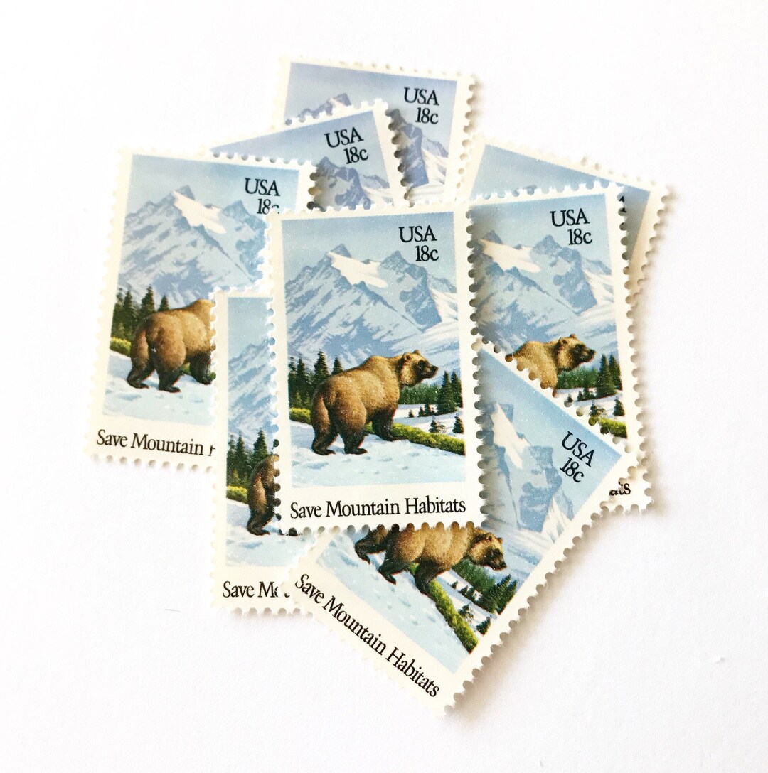 10 Unused Vintage Save Mountain Habitats Postage Stamps / Grizzly Bear ...