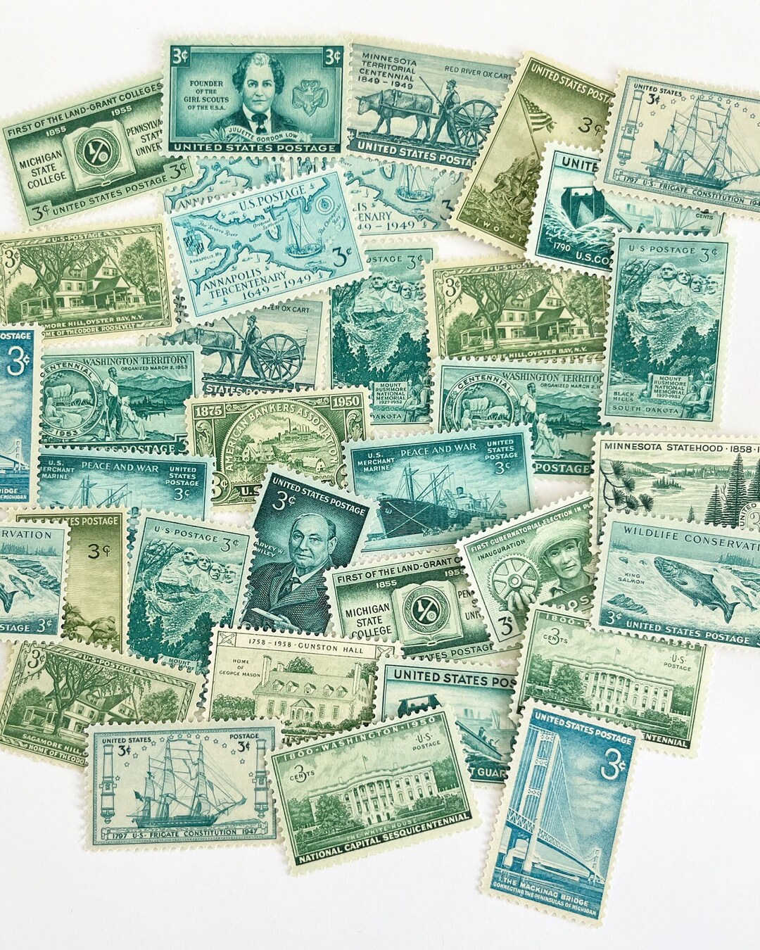 25 Unused Vintage Green Postage Stamps Collection of 3 Cent Green US ...