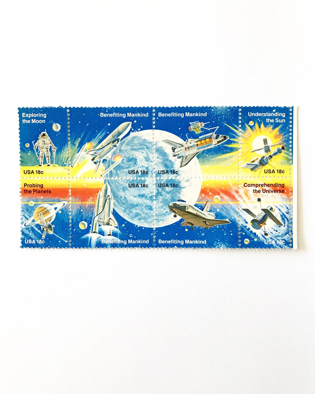 8 Unused Vintage Space Achievement Postage Stamps / Exploring Moon ...