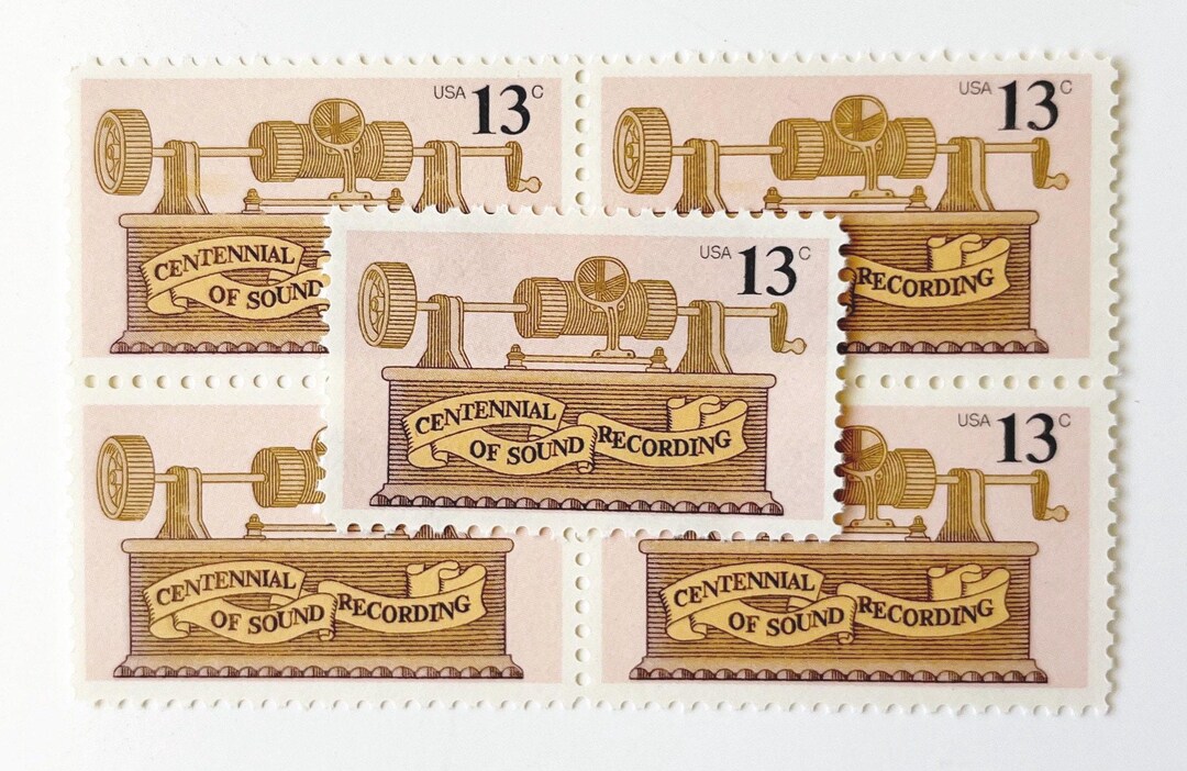 10 Vintage Centennial of Sound Recording Postage Stamps 13 Cents, Pink ...