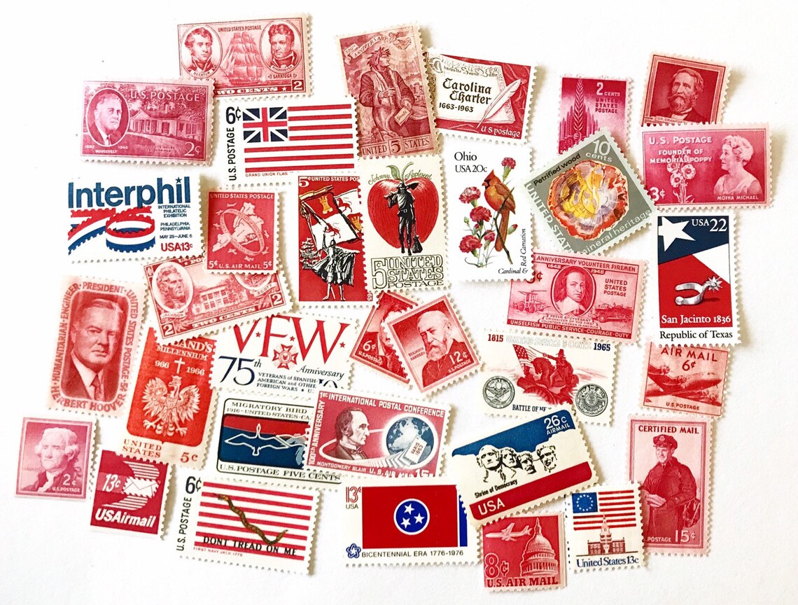 Unused Red Postage Stamps Collection of Vintage Red US - Etsy
