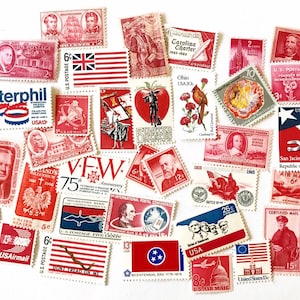 Unused Red Postage Stamps - Collection of Vintage Red US Postage - Grab ...
