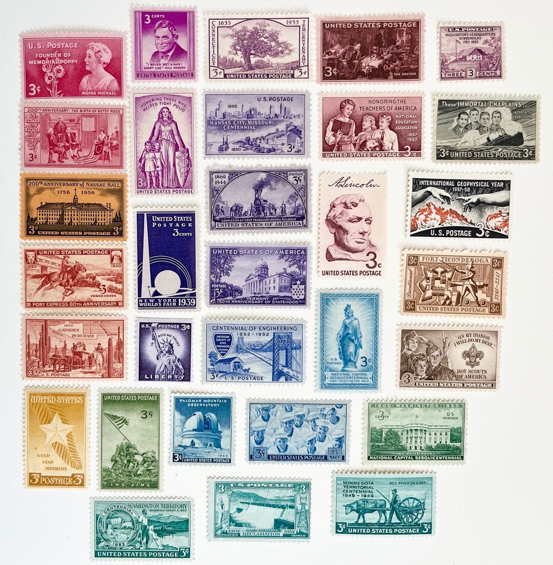 25 Unused 3 Cent Vintage Postage Stamps / Collection of 3 Cent US ...