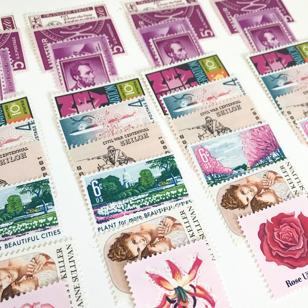 10 Vintage Pink Postage Stamps: Unused US Stamp Grab Bag - Etsy