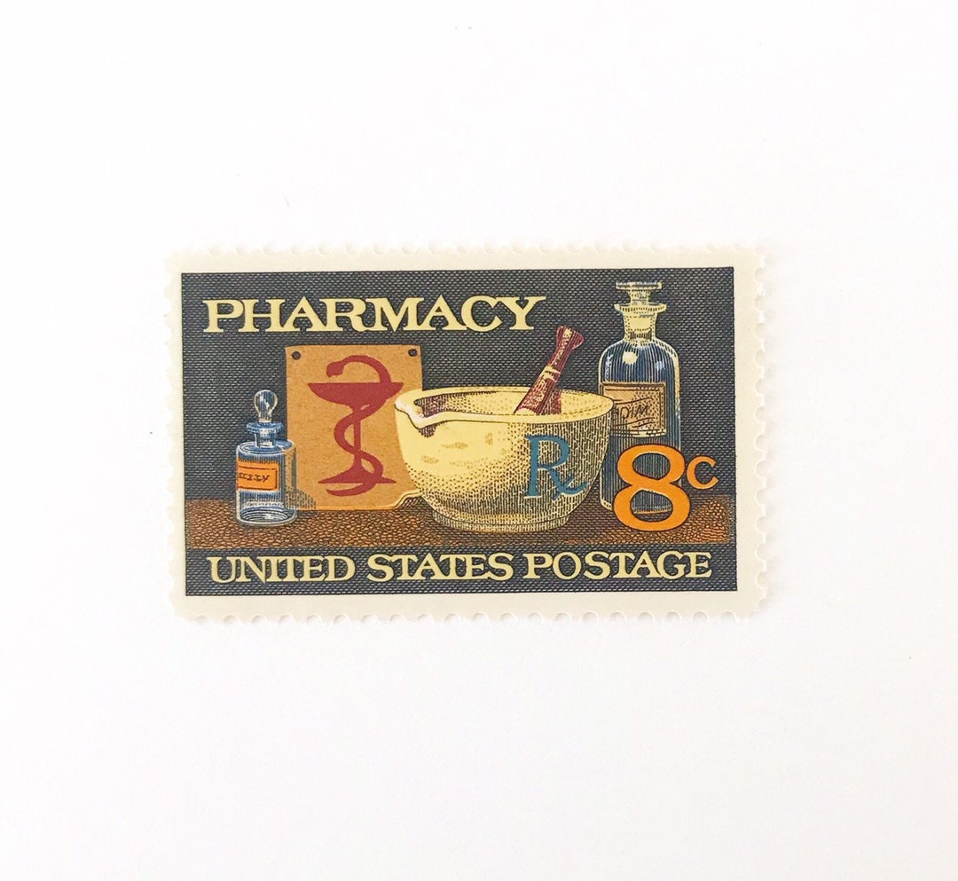 10 Unused Vintage Pharmacy US Postage Stamps / Pharmacist Postage ...