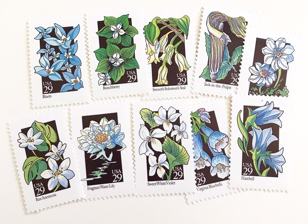 10 Unused Vintage Blue and White Flower Wedding Postage Stamps / Blue ...