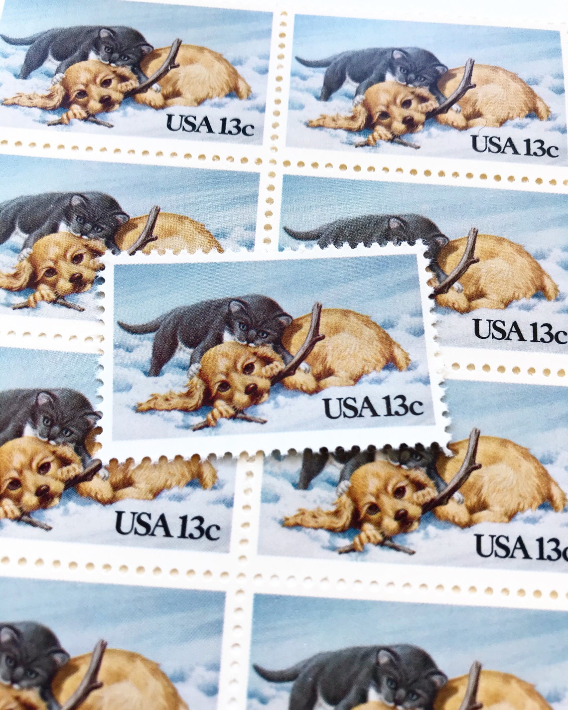 10 Unused Vintage Puppy and Kitten Postage Stamps / Cat and Dog Postage ...